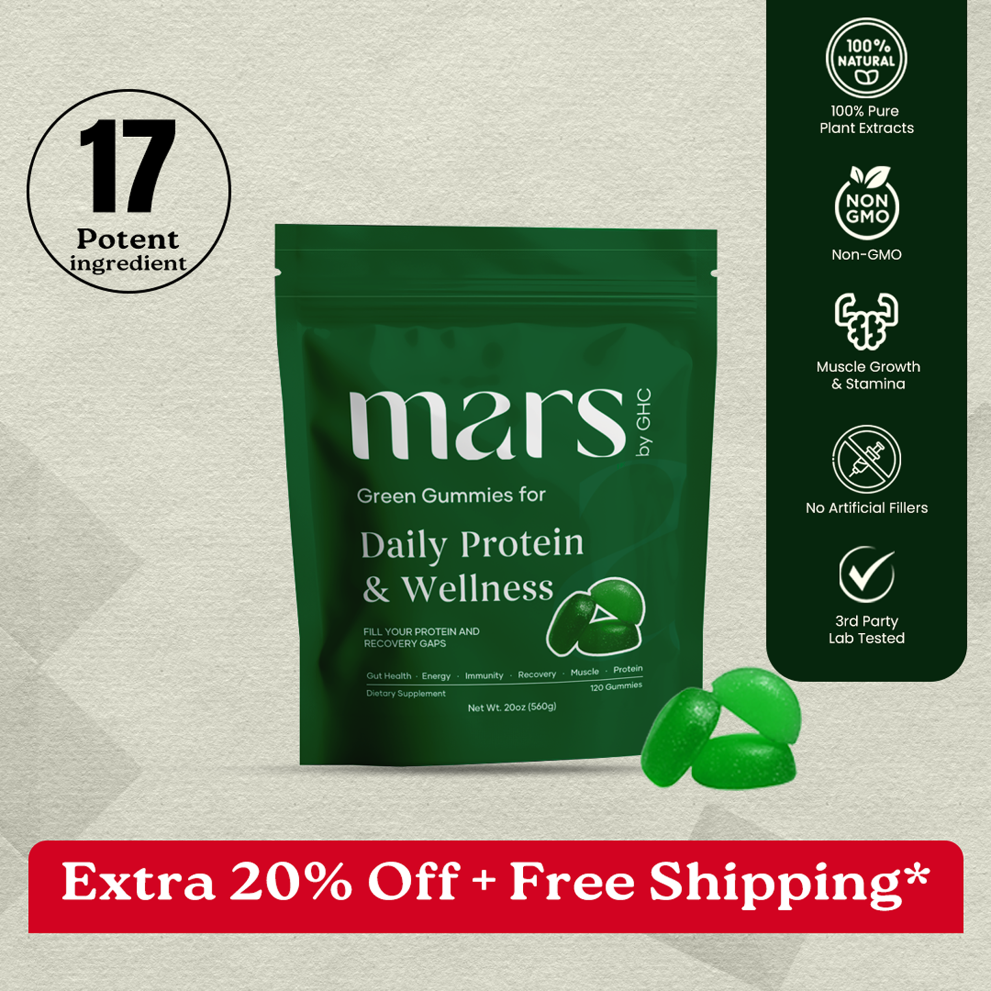 Mars Daily Protein & Wellness Green Gummies – Mars By GHC