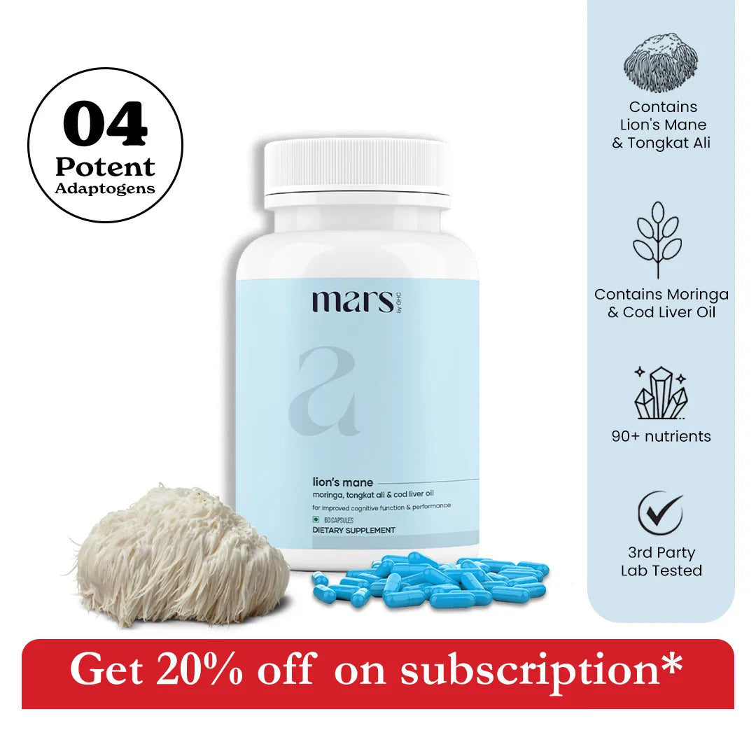 Mars Lions Mane Caps: Energy & Mental Support Supplement With Tongkat ...