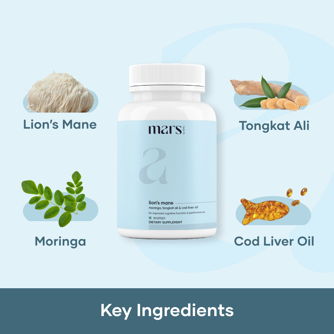 Mars Strength & Stamina Combo: Lion's Mane Caps, Pure Himalayan Shilaj