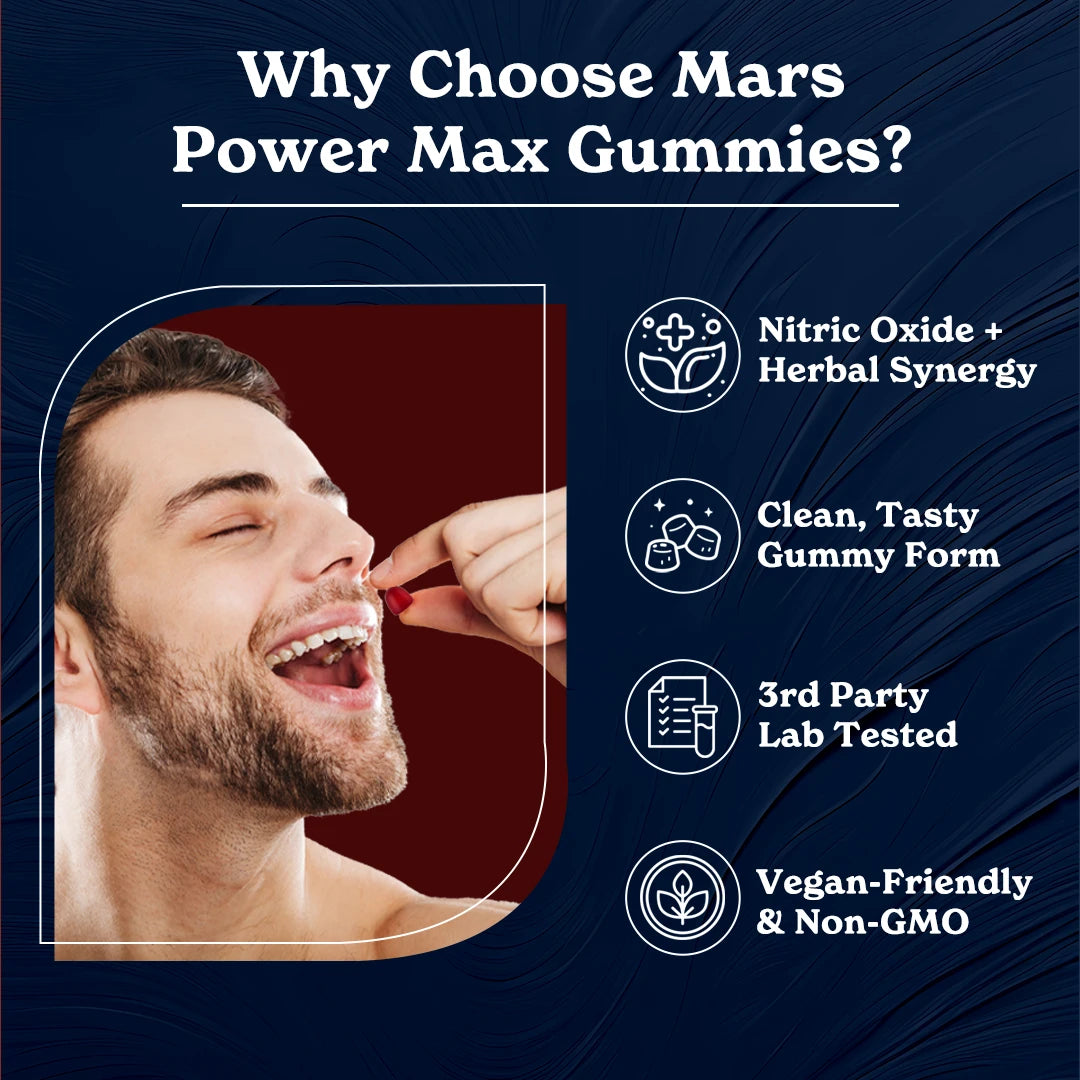 Mars Power Max Gummies: Powered by Nitric Oxide, Shilajit Gold, & Baco