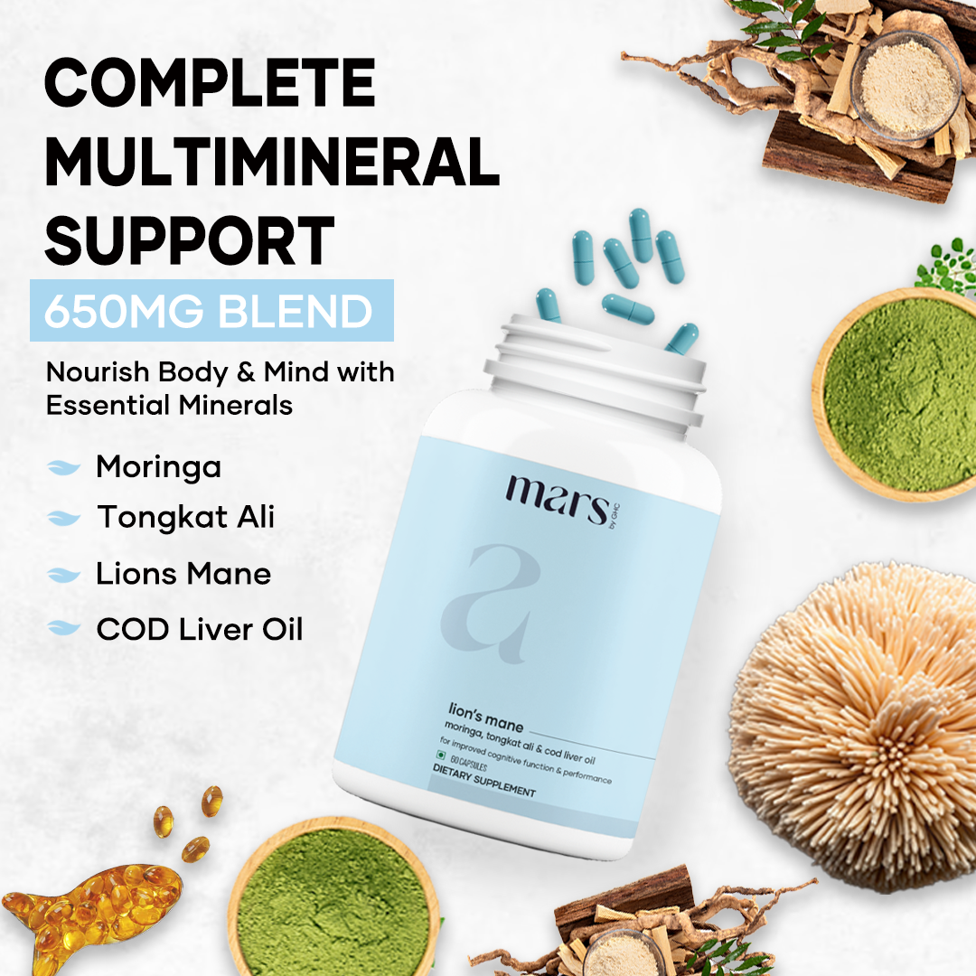 Mars Pure Lion's Mane Caps: Powered with Moringa, Tongkat Ali & Cod Li ...